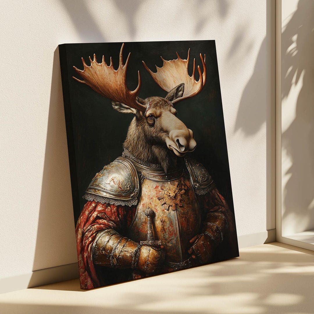 Renaissance Portrait of a Moose Knight | Canvas Wall Art | Vintage ...