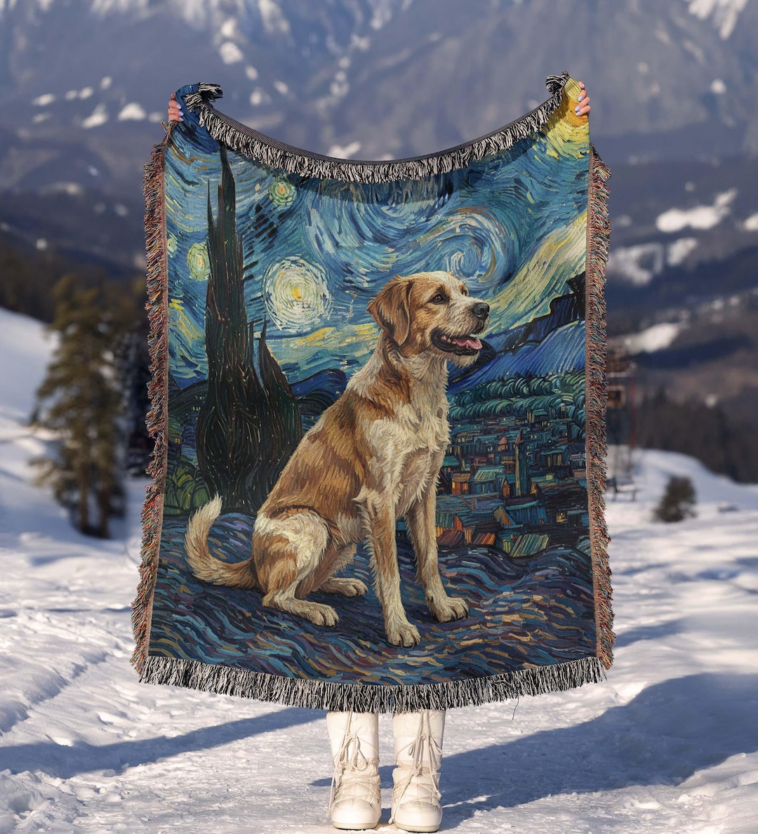 Fawn Brittany Griffon Starry Night Art - Van Gogh Inspired Woven ...