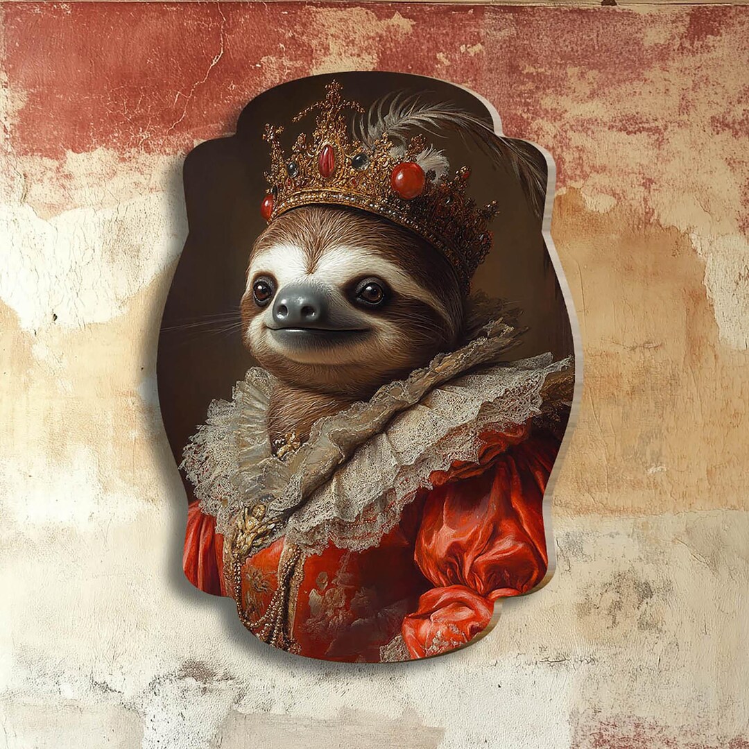 Renaissance Portrait of a Sloth Queen | Wood Wall Art | Vintage ...
