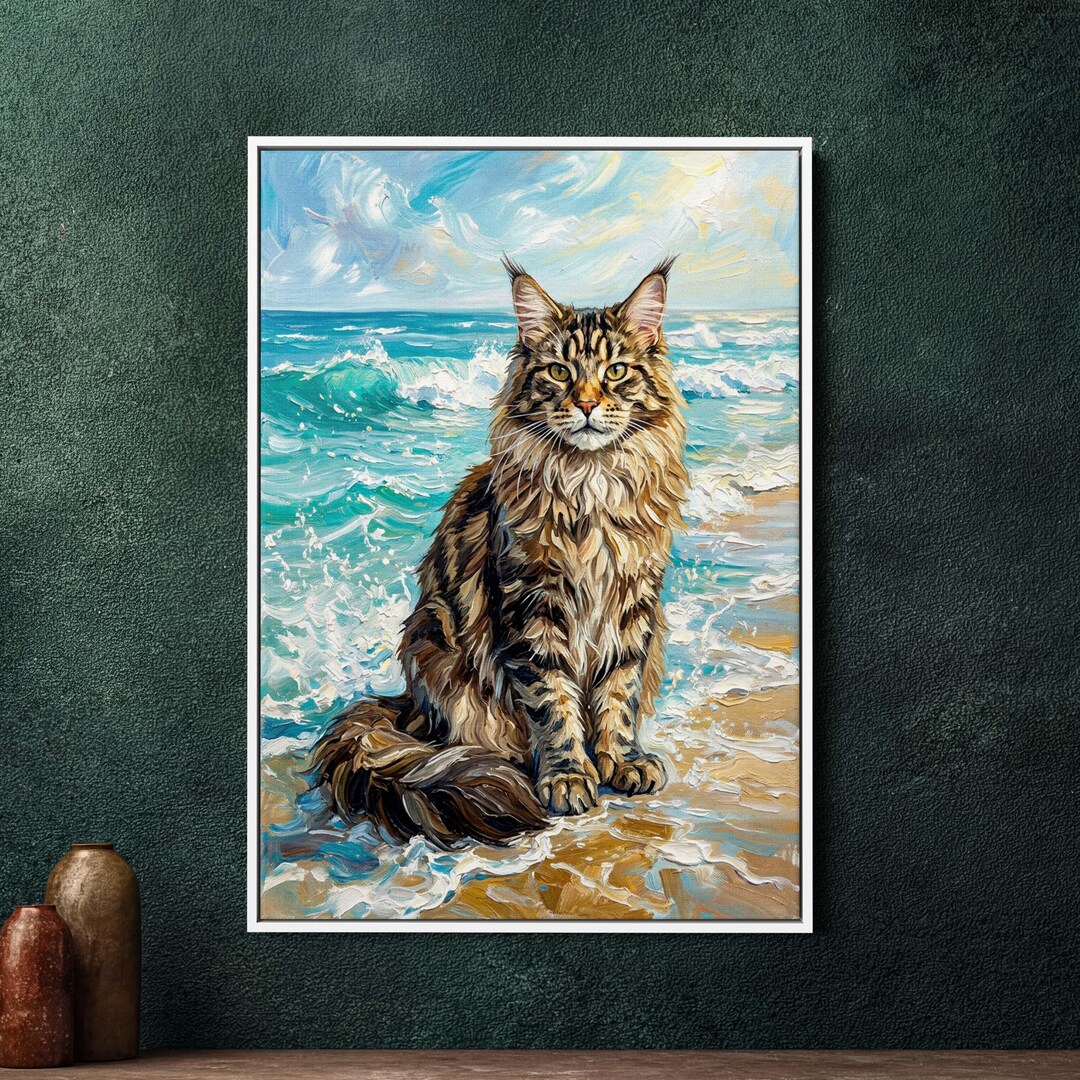 Maine Coon Polydactyl Cat Framed Canvas Wall Art – Large Feline Wall ...