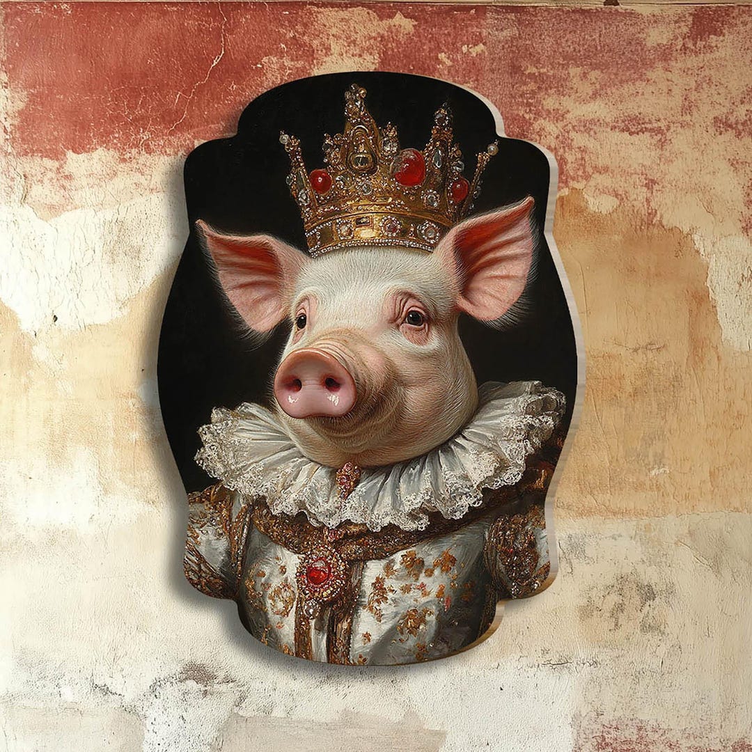 Renaissance Portrait of a Pig Queen | Wood Wall Art | Vintage Victorian ...