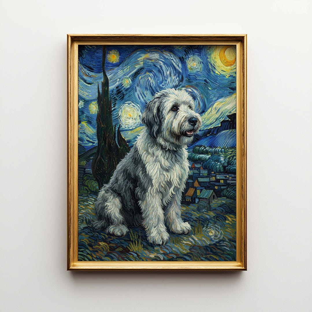 Old English Sheepdog Starry Night Canvas Art - Dog Van Gogh Poster Gift ...