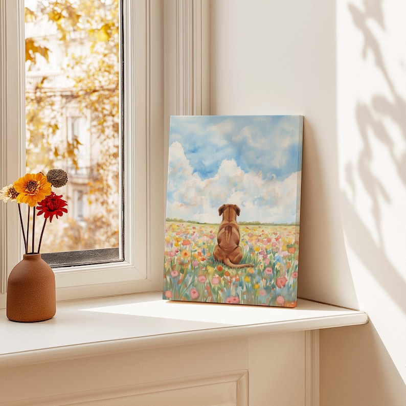 Rhodesian Ridgeback Flower Field Canvas Art - Dog Memorial Poster Gift ...