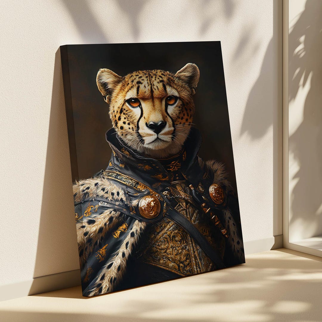 Renaissance Portrait of a Cheetah Knight | Canvas Wall Art | Vintage ...