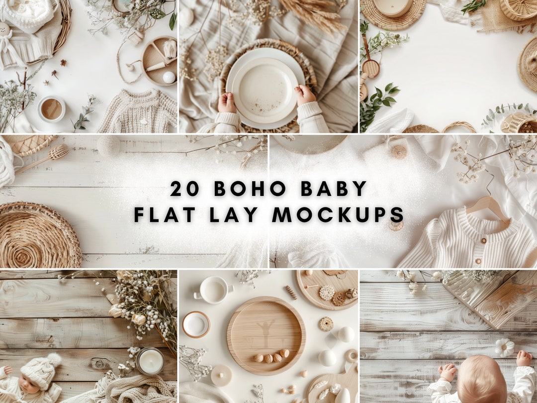 20 Boho Baby Flat Lay Mockup Bundle | Digital Background Mock up ...