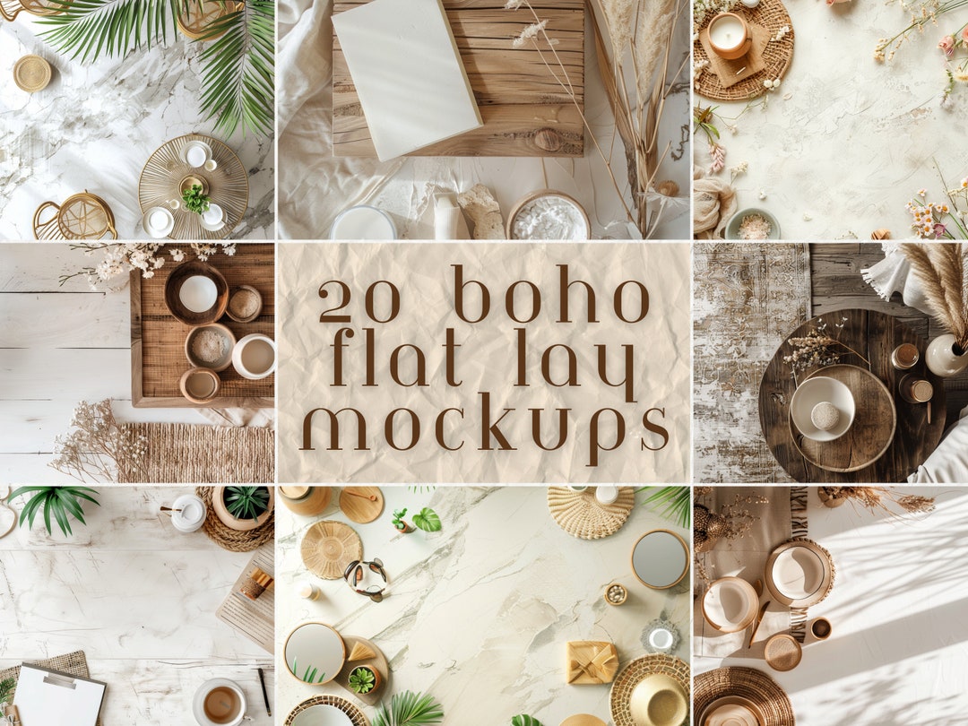 20 Boho Style Table Flat Lay Mockup Bundle | Digital Background Mock Up ...