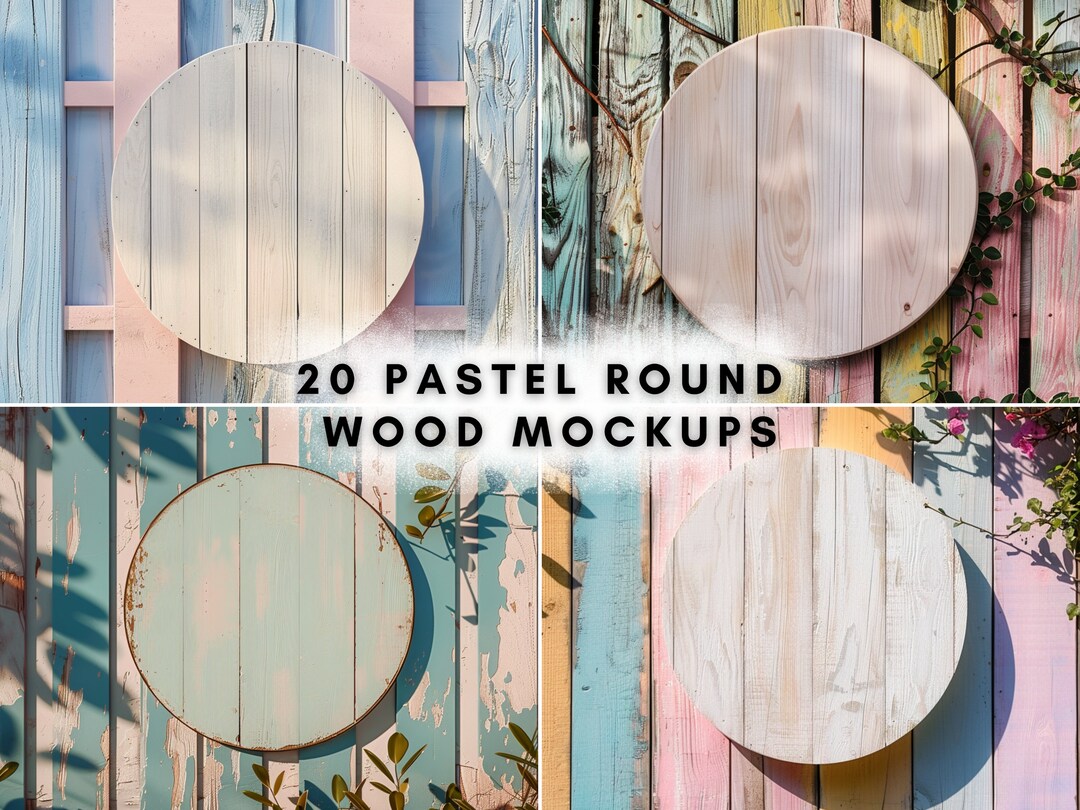 20 Pastel Round Wood Mockup Bundle | Digital Background Mock up ...