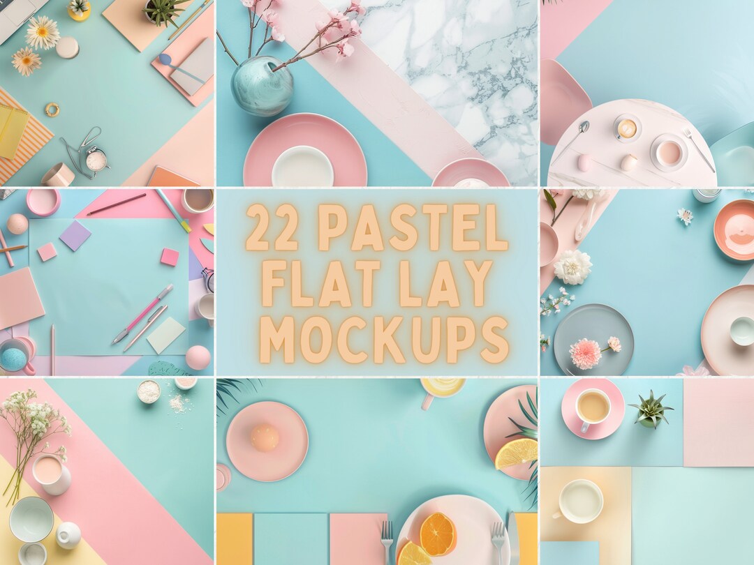 22 Pastel Style Table Flat Lay Mockup Bundle | Digital Background Mock ...