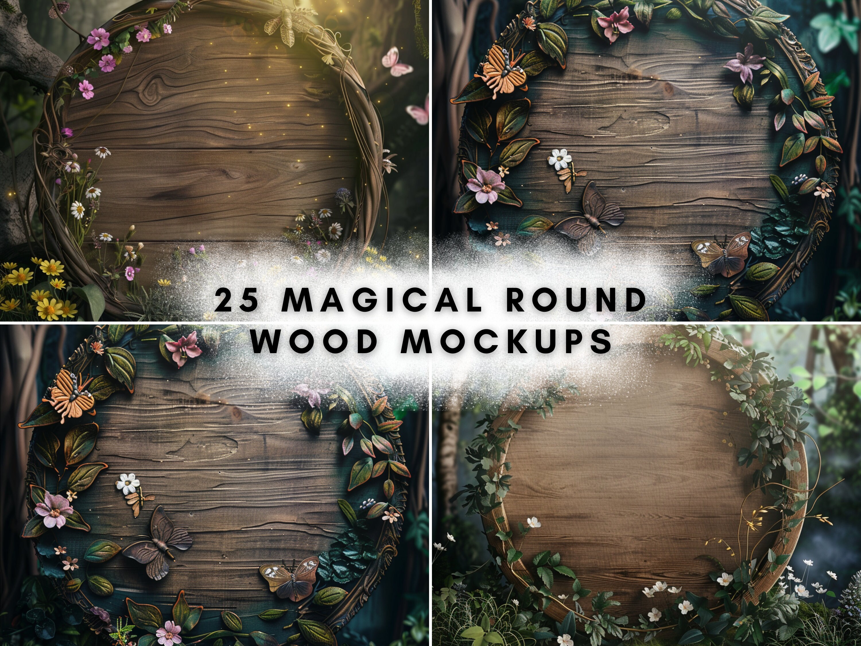 20 Magical Round Wood Mockup Bundle Digital Background Mock up Product ...