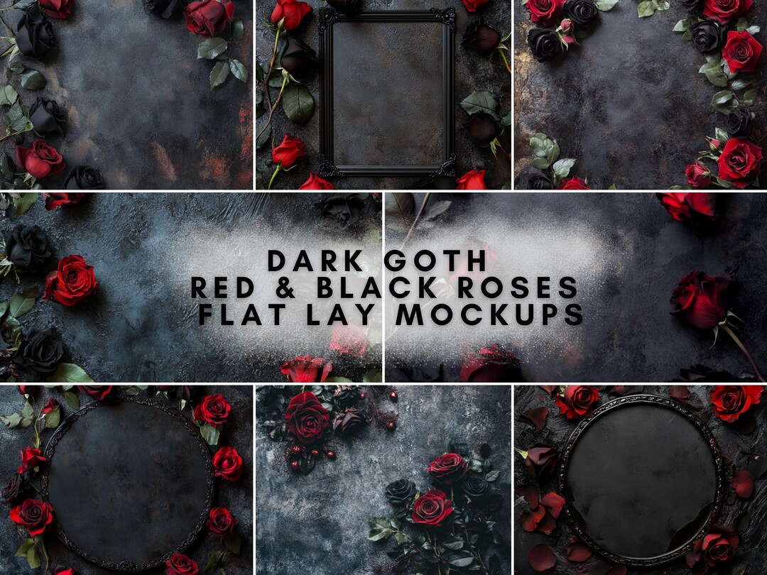 21 Dark Goth Red and Black Roses Flat Lay Mockup Bundle | Digital ...
