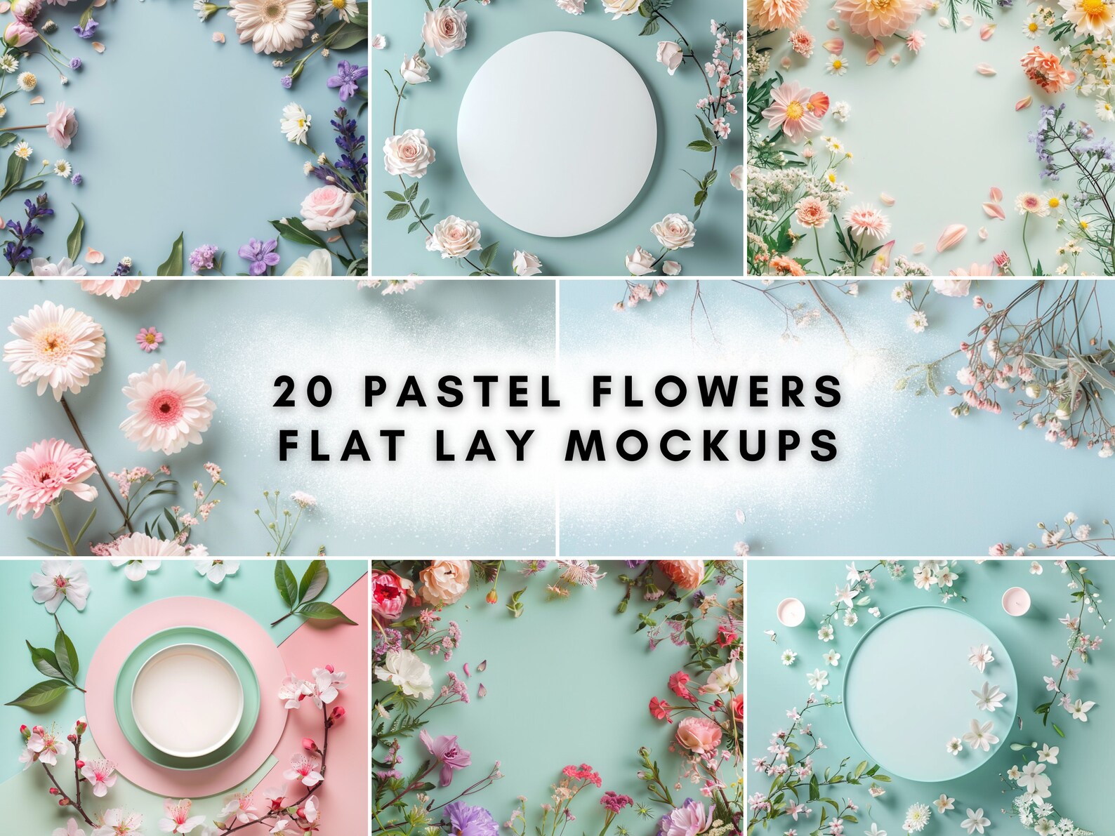 20 Pastel Flowers Flat Lay Mockup Bundle | Digital Background Mock up ...