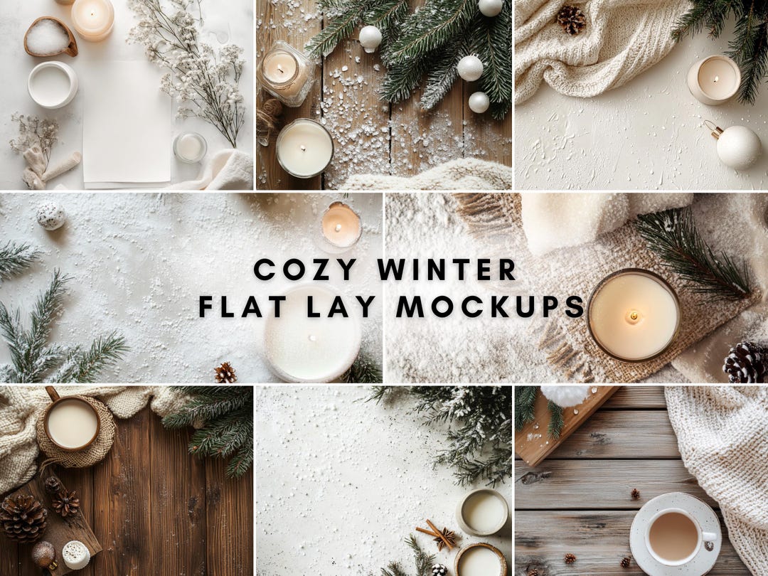 20 Cozy Winter Flat Lay Mockup Bundle | Digital Background Mock up ...