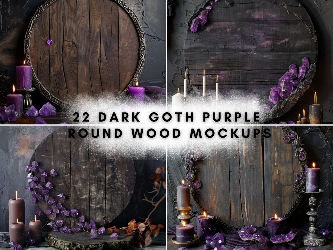 20 Purple Dark Goth Round Wood Mockup Bundle | Digital Background Mock ...