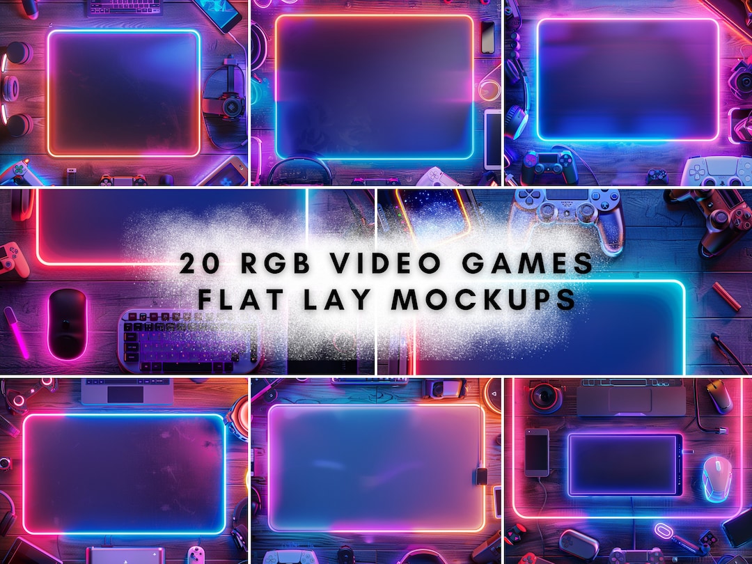 20 RGB Gaming Flat Lay Mockup Bundle | Digital Background Mock up ...