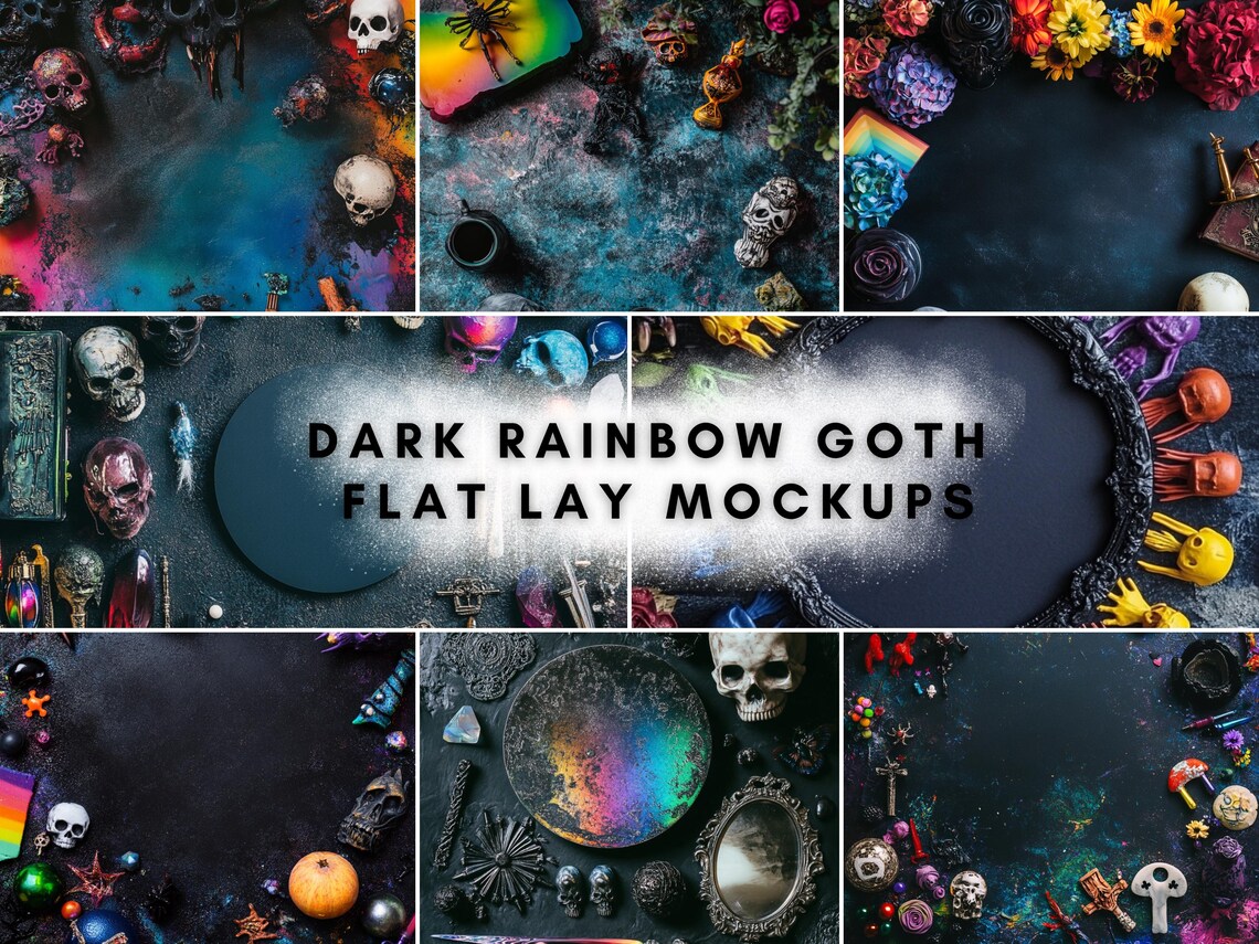 20 Dark Rainbow Goth Flat Lay Mockup Bundle | Digital Background Mock ...