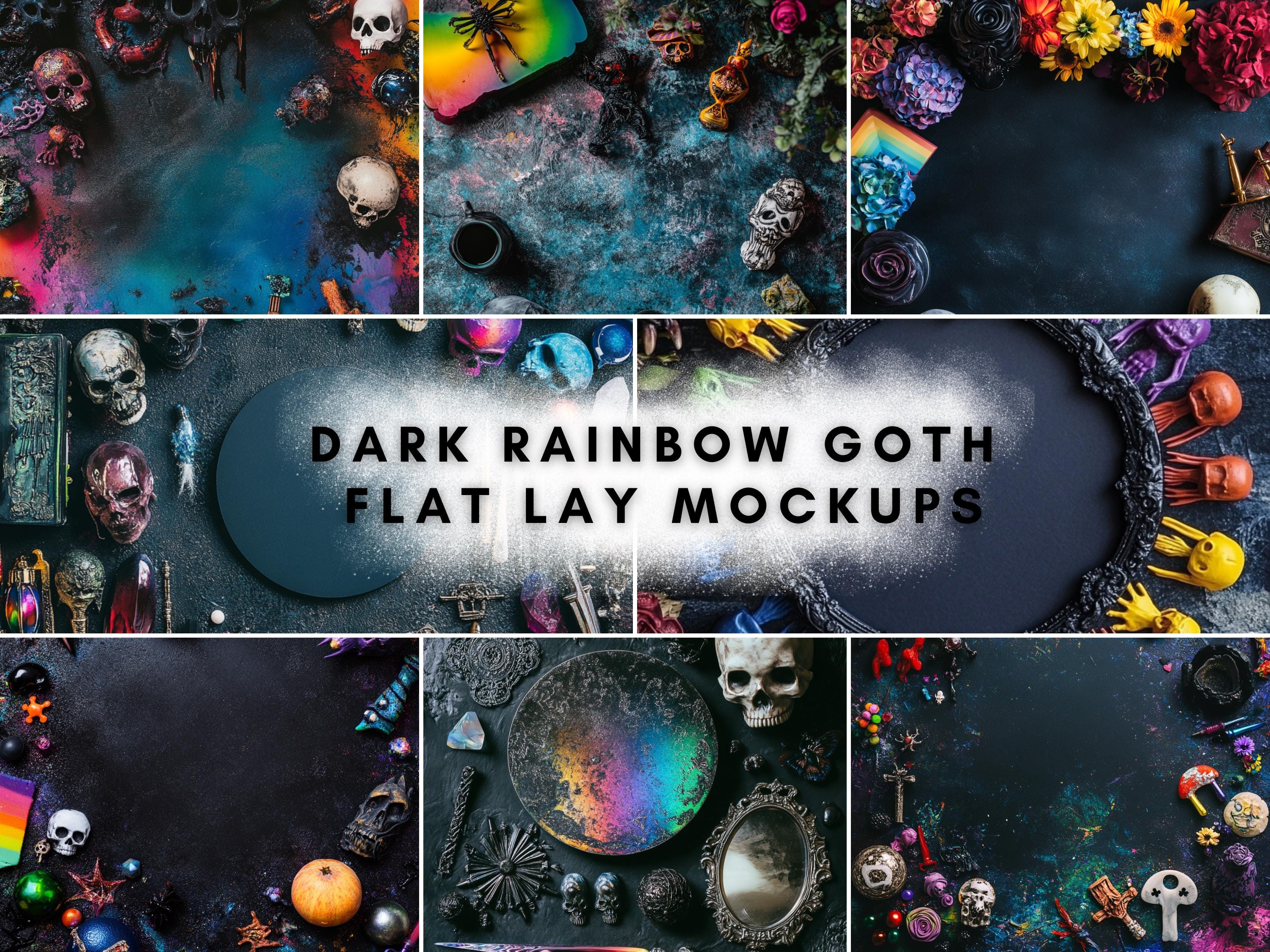 20 Dark Rainbow Goth Flat Lay Mockup Bundle | Digital Background Mock ...