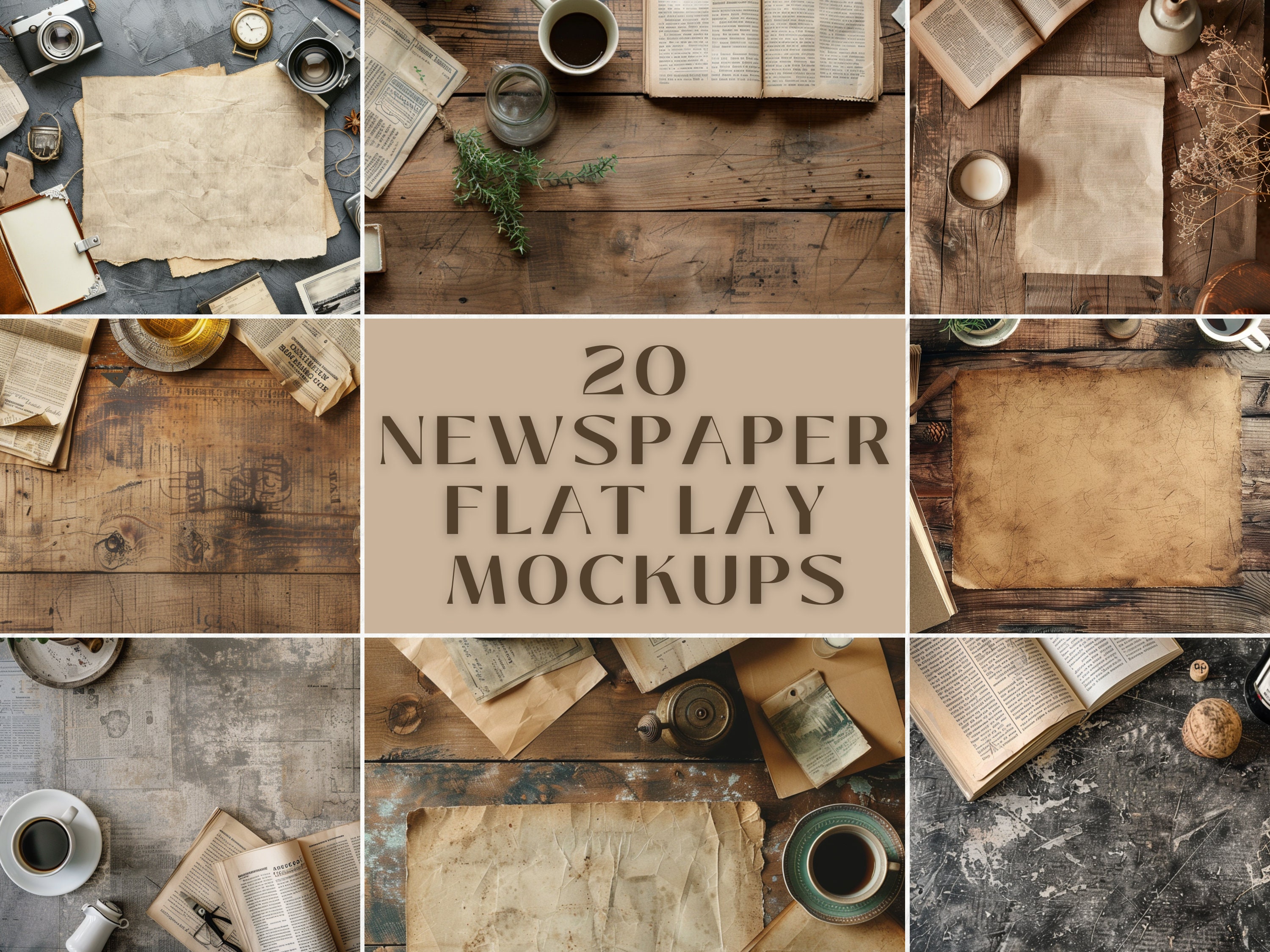 20 Newspaper Style Table Flat Lay Mockup Bundle | Digital Background ...
