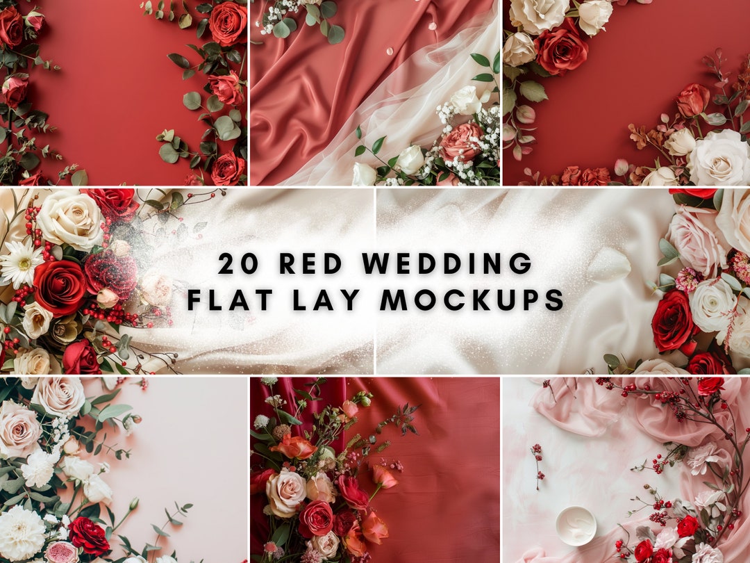 20 Red Theme Wedding Flat Lay Mockup Bundle | Digital Background Mock ...