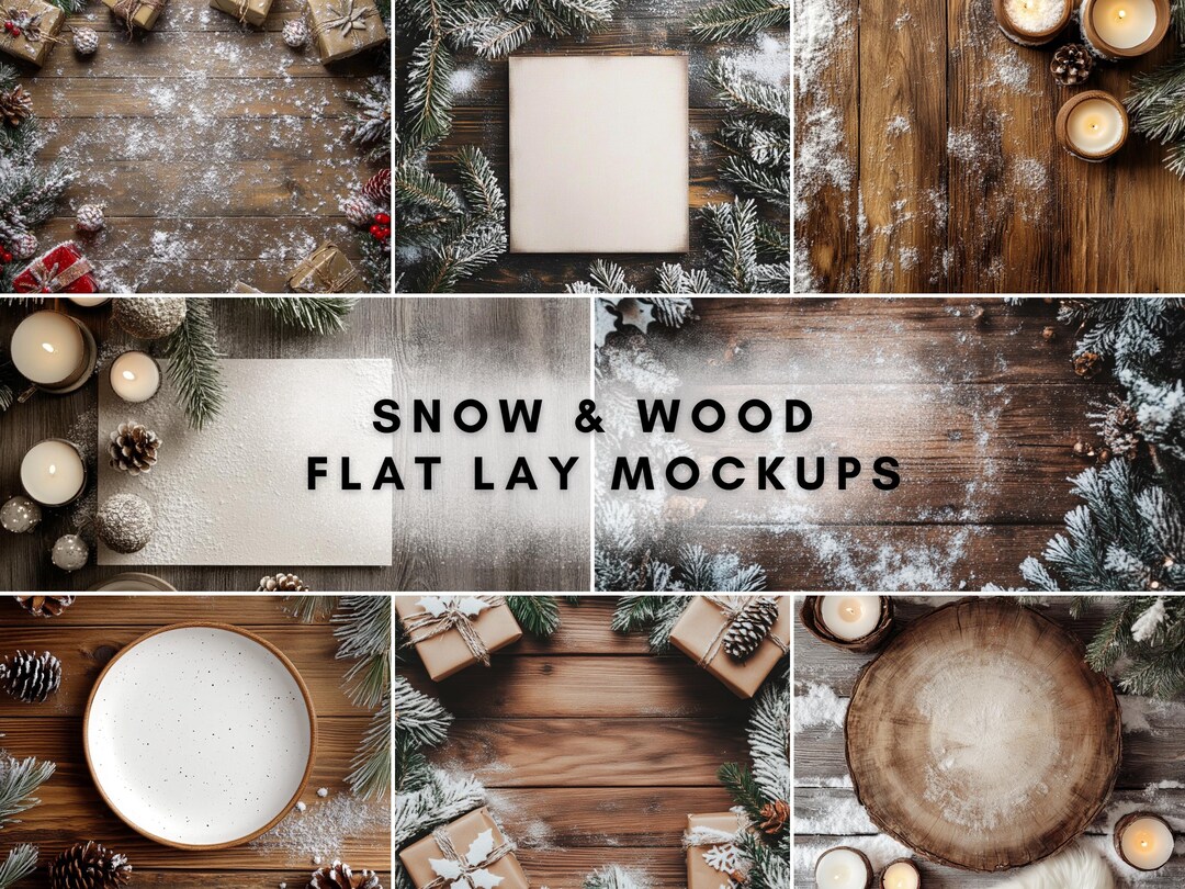 20 Snow and Wood Flat Lay Mockup Bundle | Digital Background Mock up ...