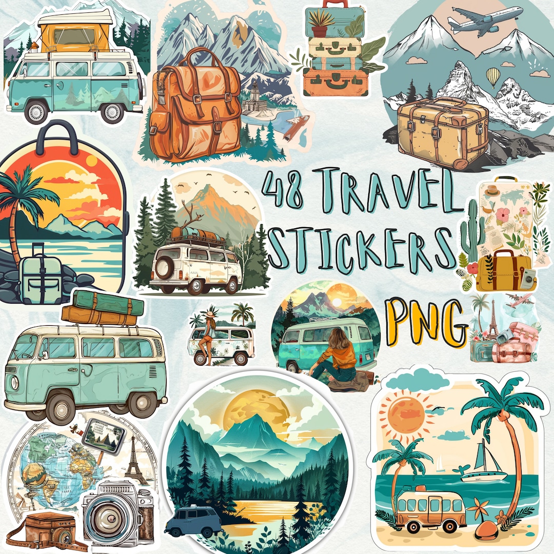 48 Travel Stickers PNG | Travel Clipart | Travel Illustrations | Nature ...
