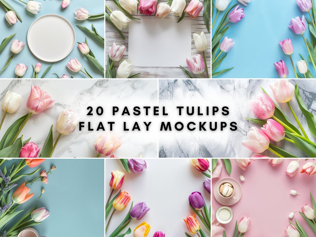 20 Pastel Tulips Vibes Flat Lay Mockup Bundle | Digital Background Mock ...
