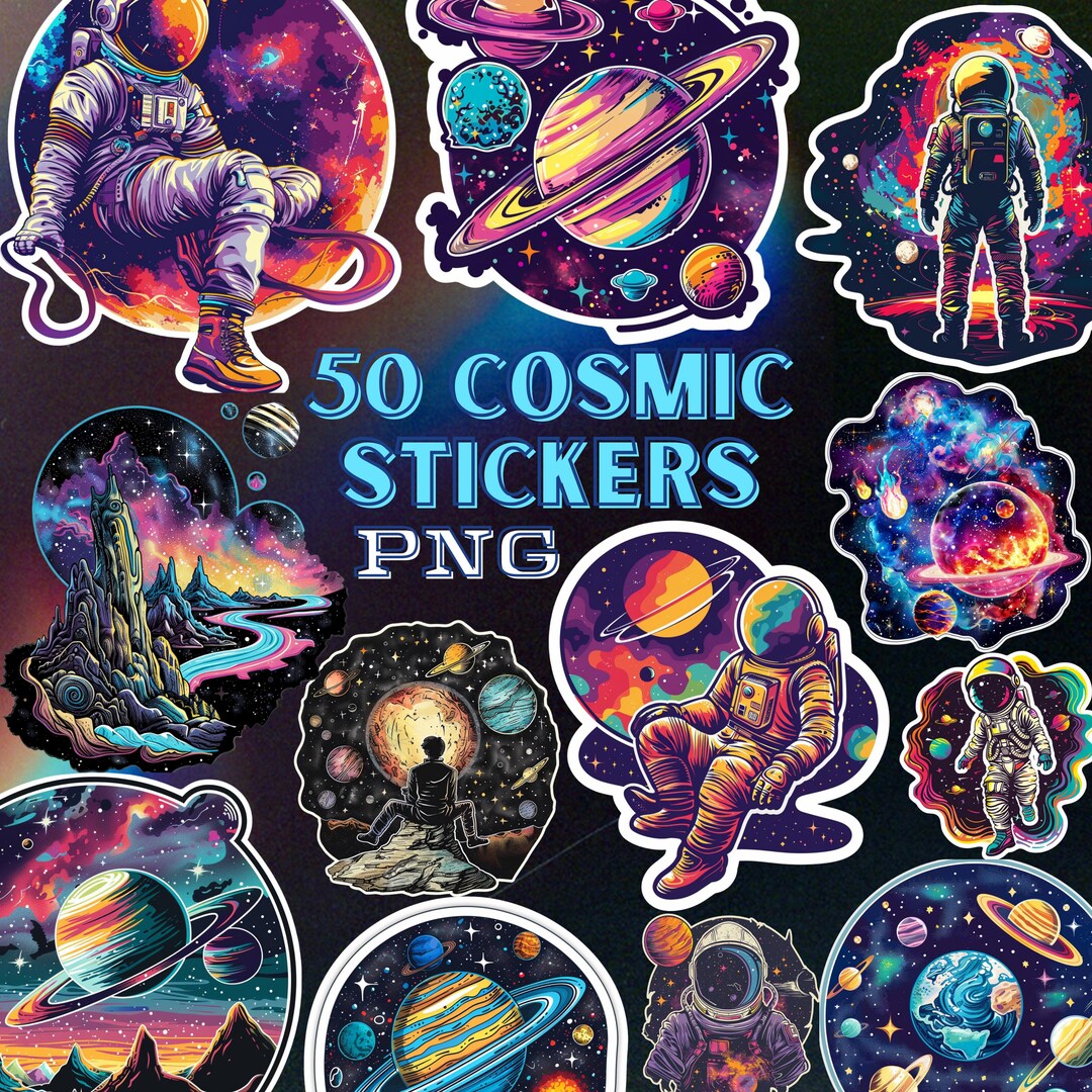 Cosmic Stickers PNG: Galaxy, Planets, Astronaut Illustrations (digital ...