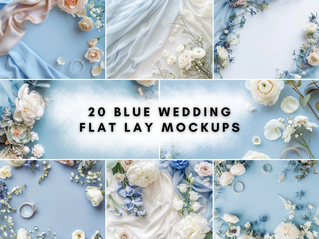 20 Blue Wedding Flat Lay Mockup Bundle | Digital Background Mock up ...