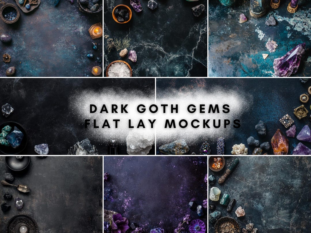 20 Dark Goth Gemstones Flat Lay Mockup Bundle | Digital Background Mock ...