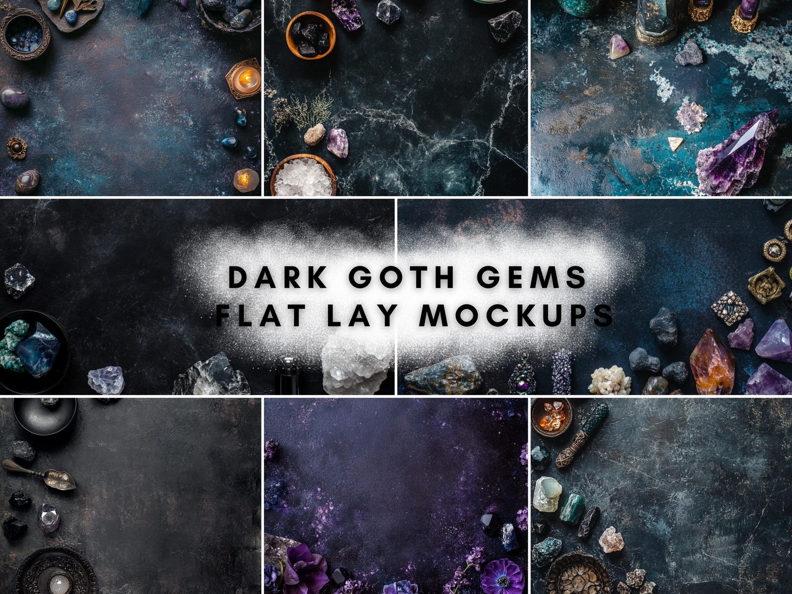 20 Dark Goth Gemstones Flat Lay Mockup Bundle | Digital Background Mock ...