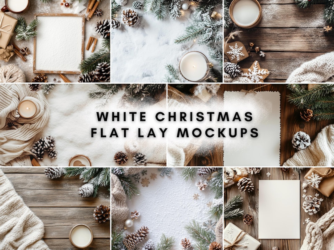 20 White Christmas Flat Lay Mockup Bundle | Digital Background Mock up ...