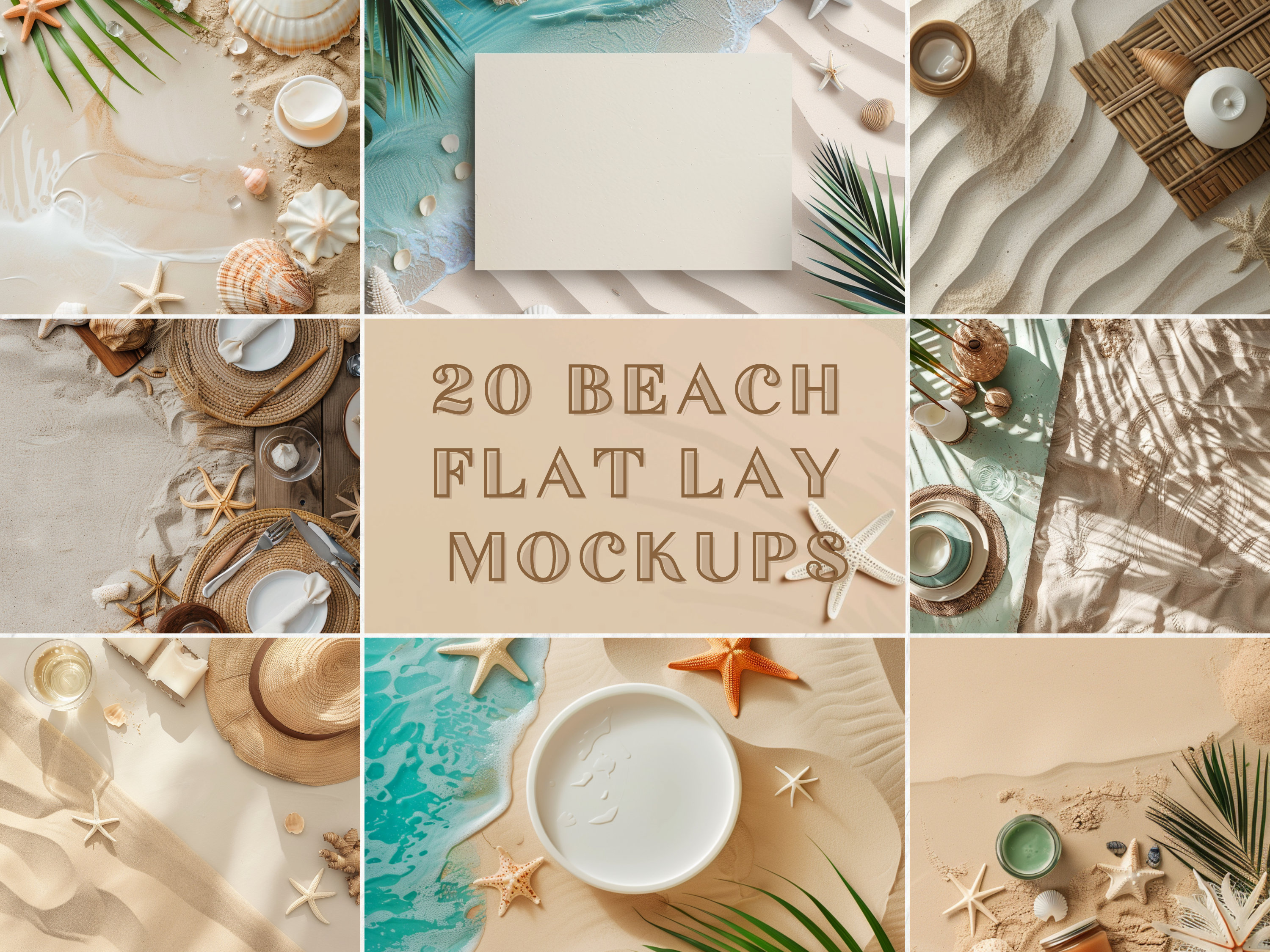 20 Beach Style Table Flat Lay Mockup Bundle | Digital Background Mock ...