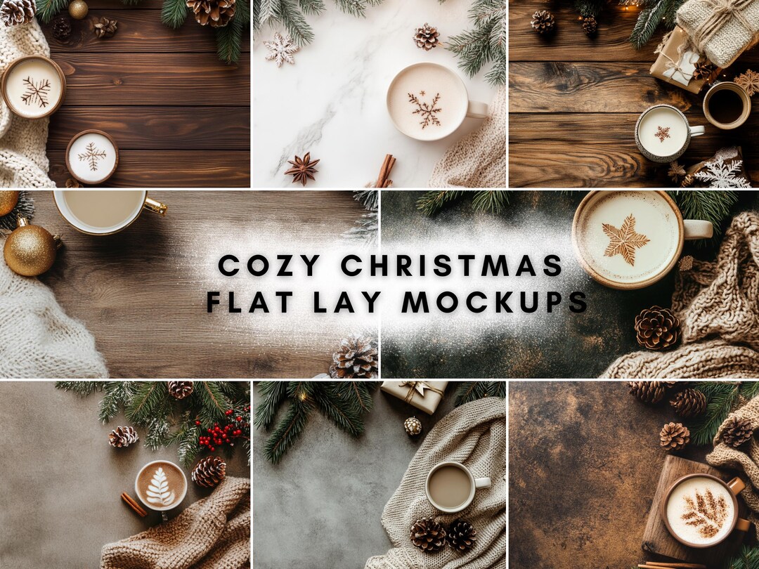 23 Cozy Cappuccino Christmas Flat Lay Mockup Bundle | Digital ...