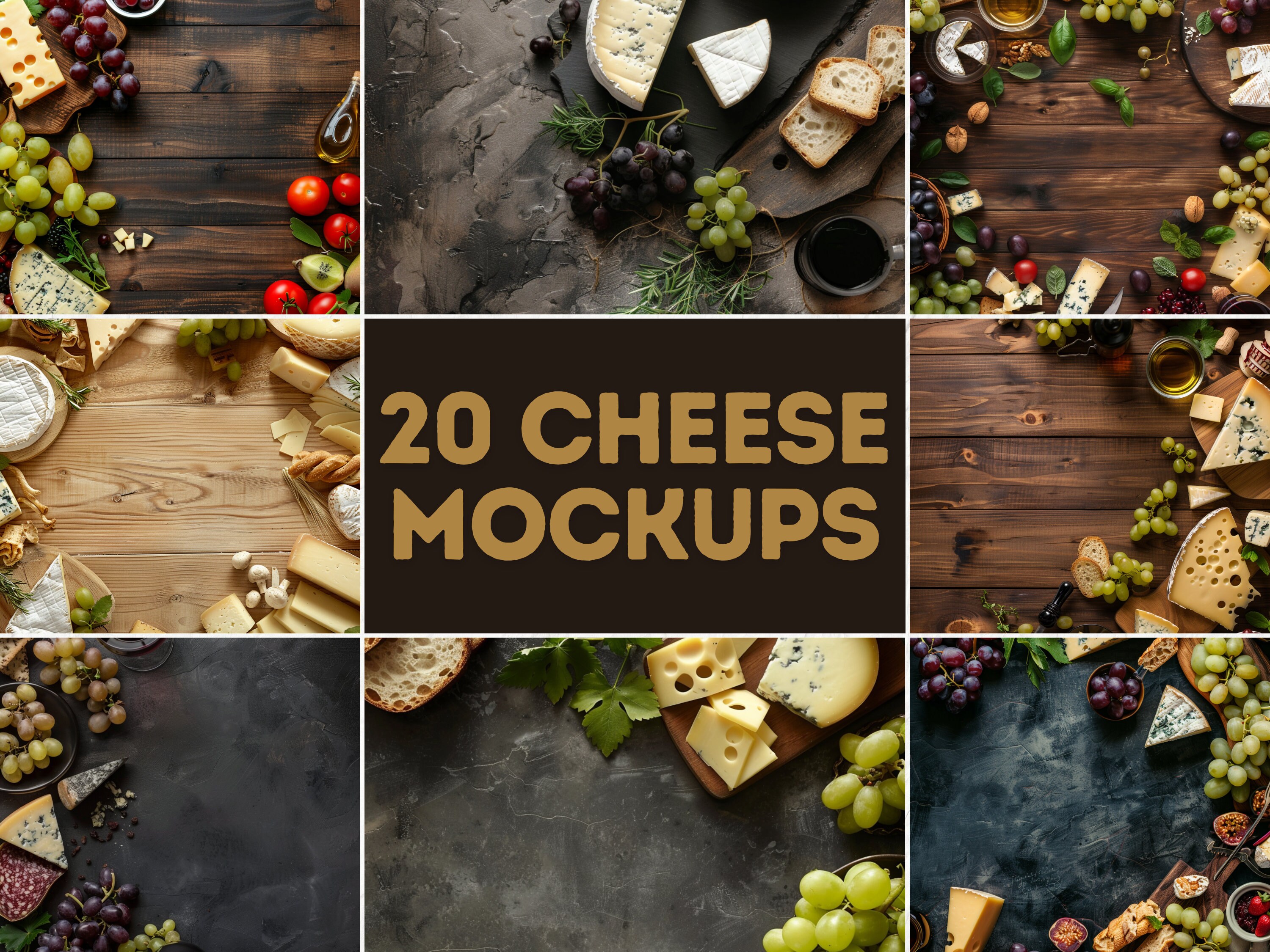 20 Cheese and Grapes Flat Lay Mockup Bundle | Digital Background Mock ...
