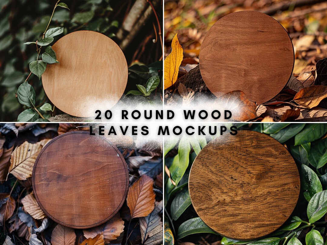 20 Round Wood and Leaves Mockup Bundle | Digital Background Mock up ...