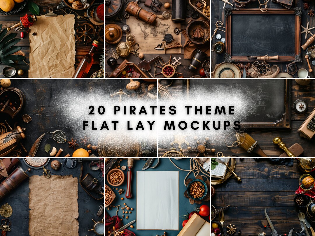 20 Pirates Theme Flat Lay Mockup Bundle | Digital Background Mock up ...