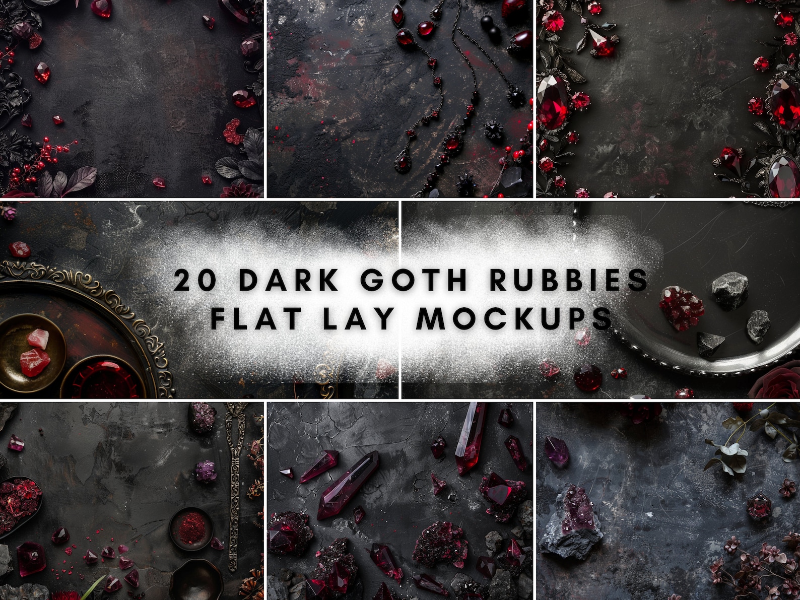 20 Dark Goth Ruby Flat Lay Mockup Bundle | Digital Background Mock up ...