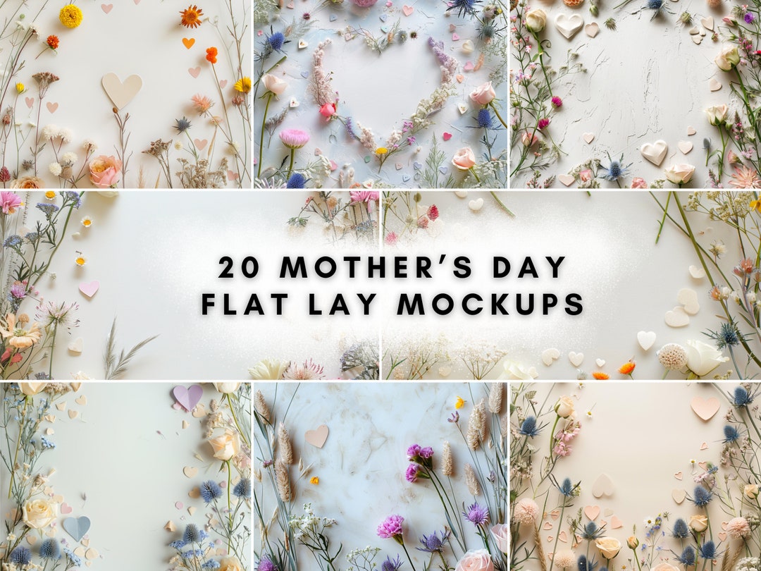 20 Mother's Day Flowers Flat Lay Mockup Bundle | Digital Background ...