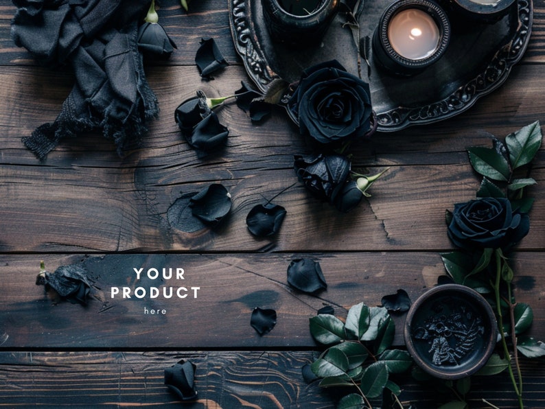 26 Dark Goth Black Roses Flat Lay Mockup Bundle | Digital Background ...