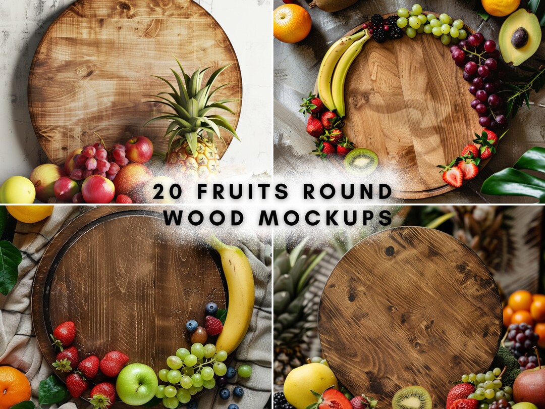 20 Fruits Round Wood Mockup Bundle | Digital Background Mock up ...