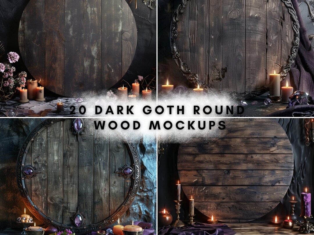 20 Dark Goth Round Wood Mockup Bundle | Digital Background Mock up ...