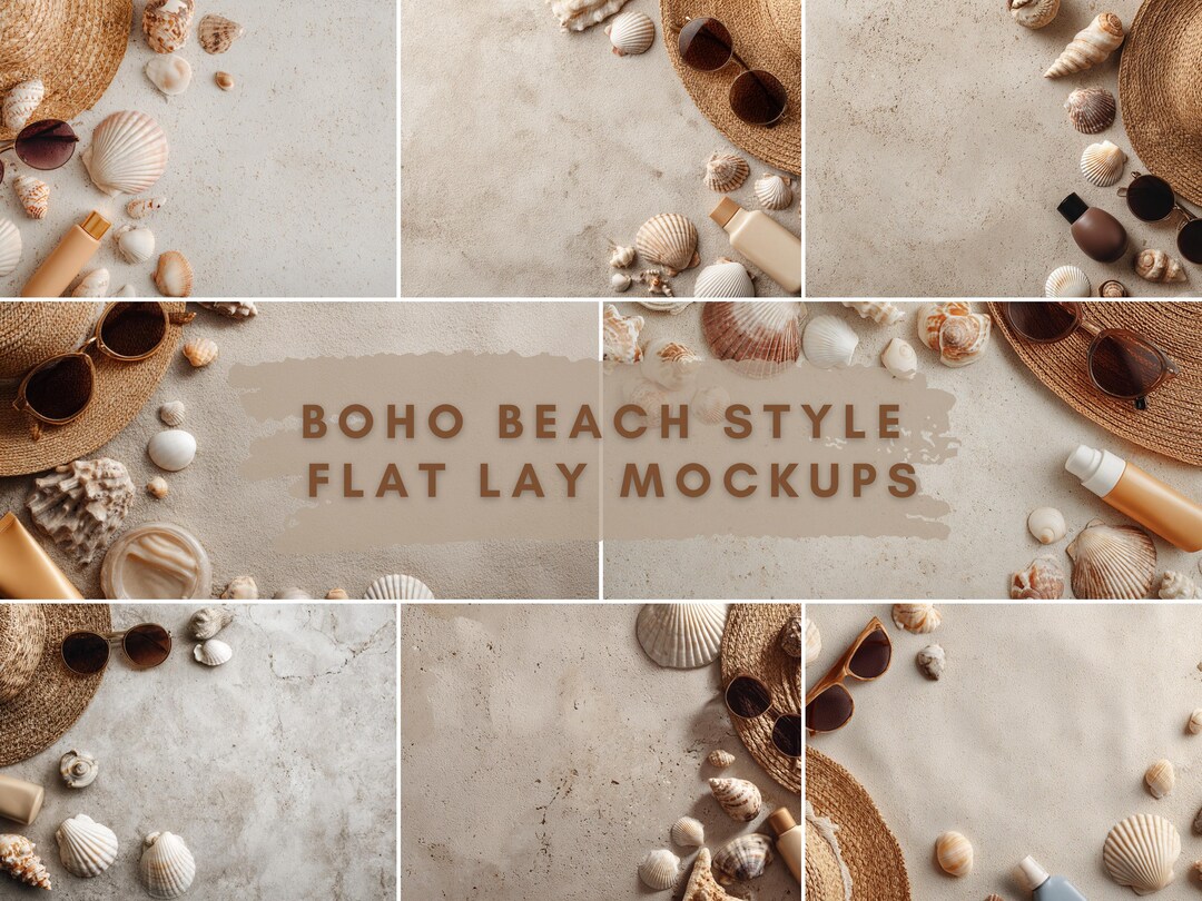 20 Boho Beach Style Flat Lay Mockups | Digital Background Mock up ...
