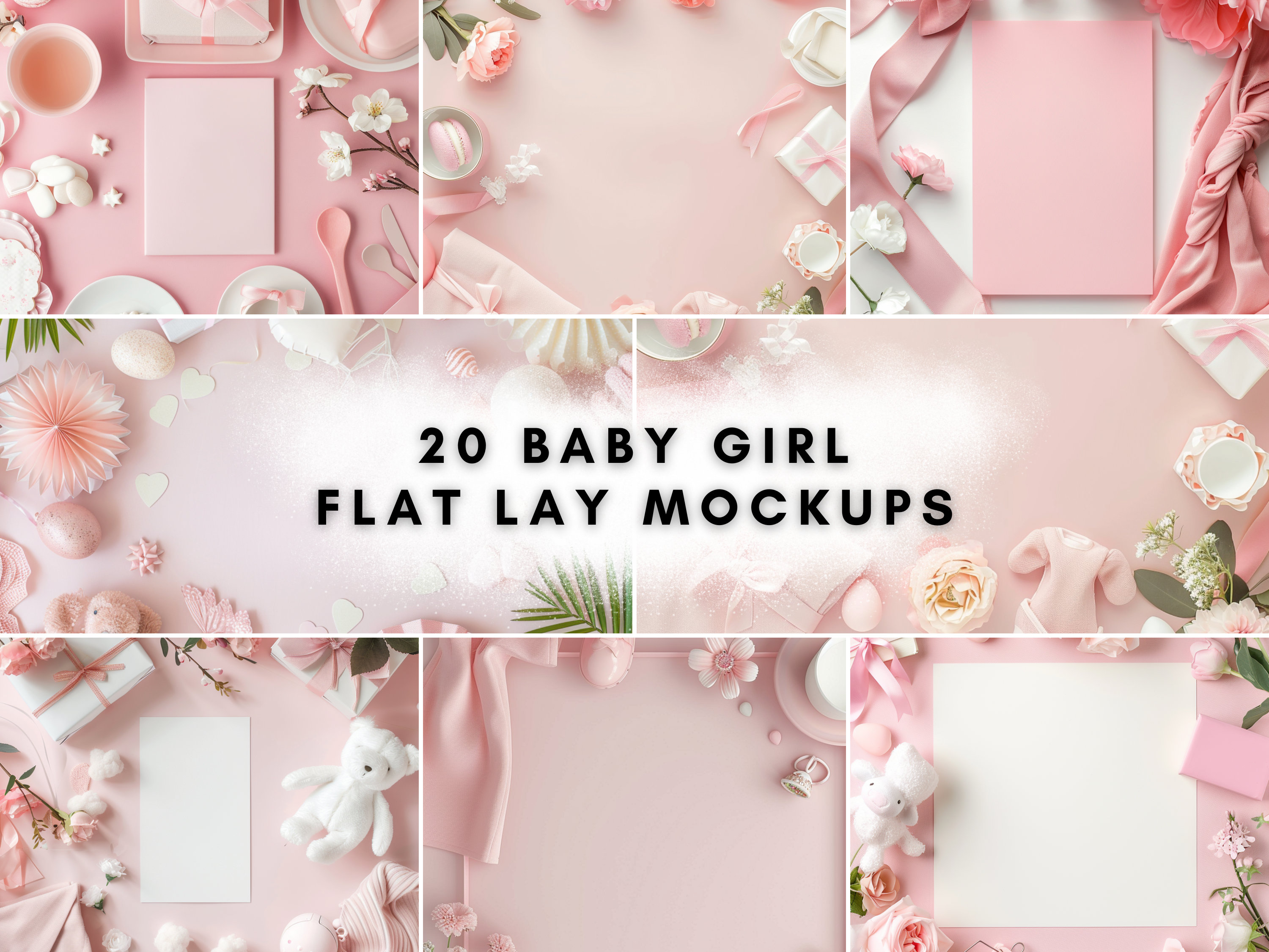 20 Baby Girl Flat Lay Mockup Bundle: Product Backgrounds (digital ...