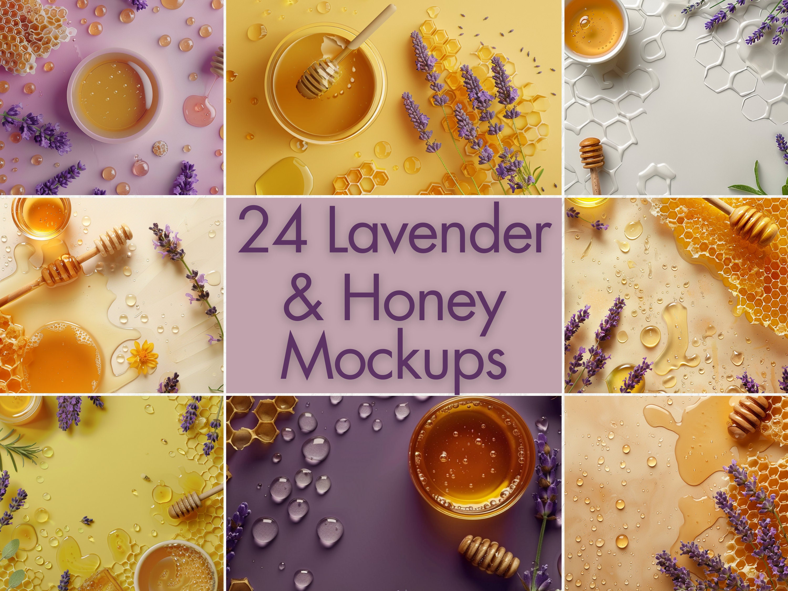 24 Lavender and Honey Flat Lay Mockup Bundle | Digital Background Mock ...