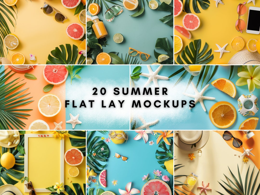 20 Summer Theme Flat Lay Mockup Bundle | Digital Background Mock up ...