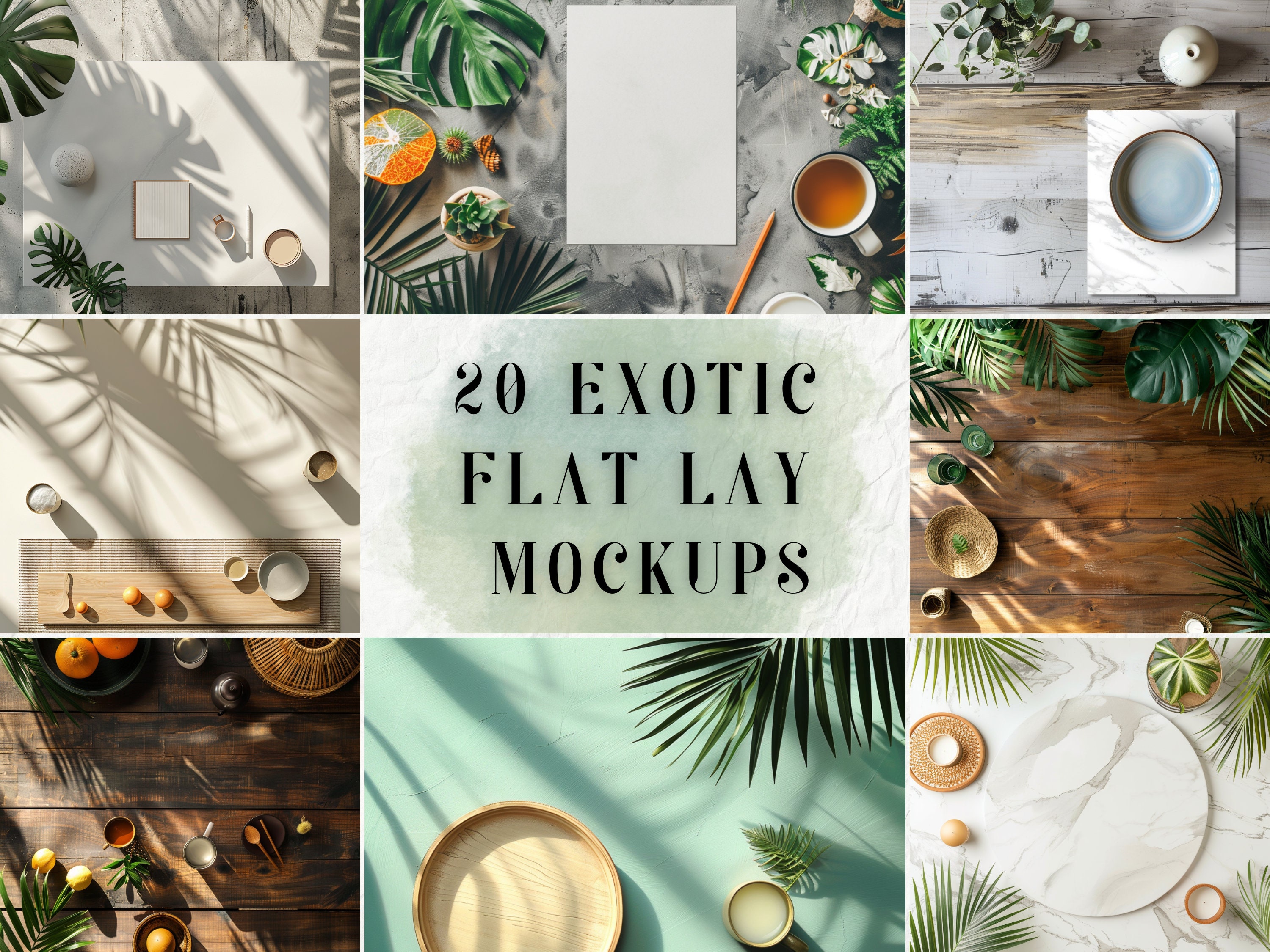 20 Exotic Style Table Flat Lay Mockup Bundle | Digital Background Mock ...