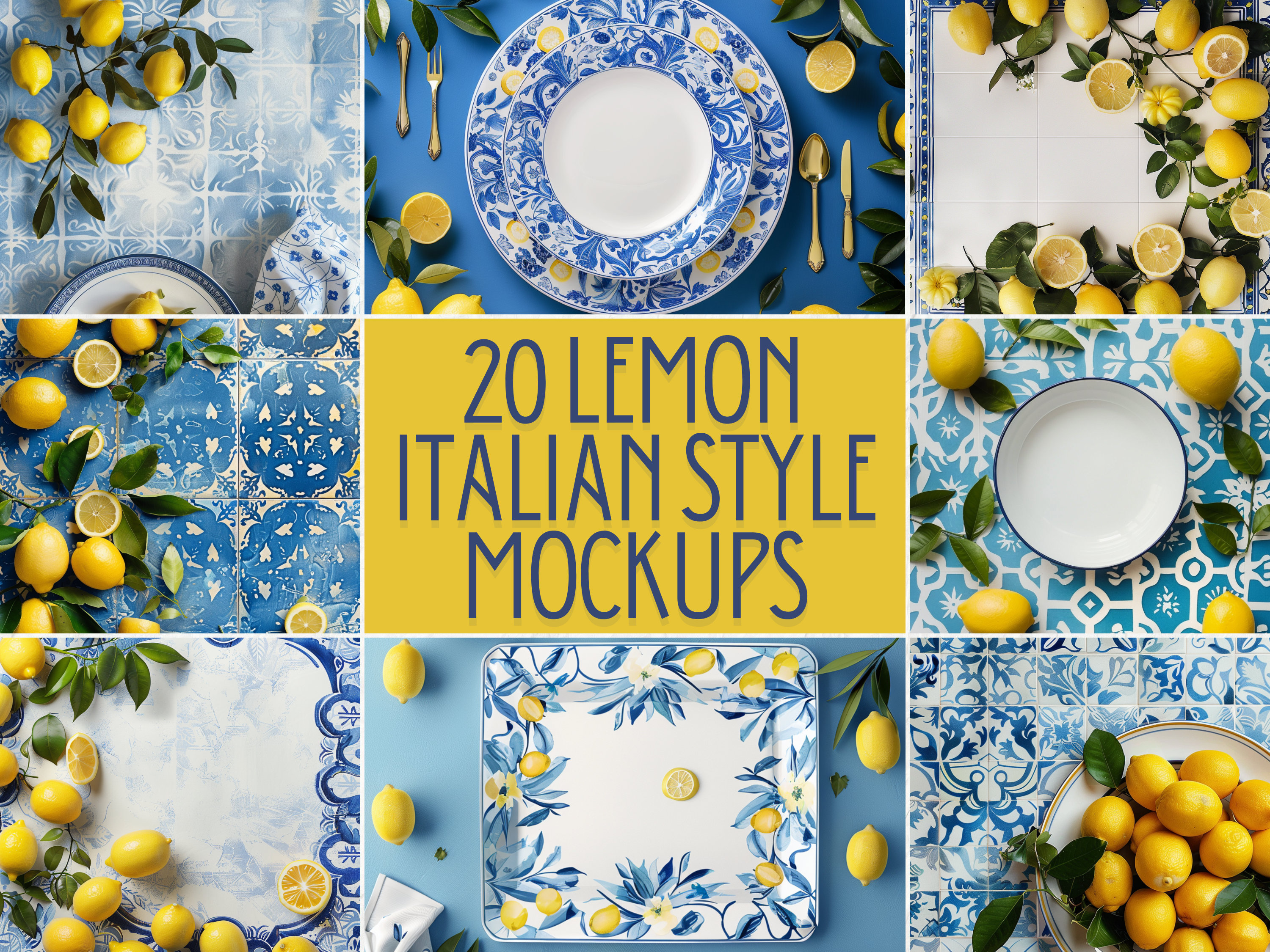 20 Lemon Italian Style Flat Lay Mockup Bundle | Digital Background Mock ...