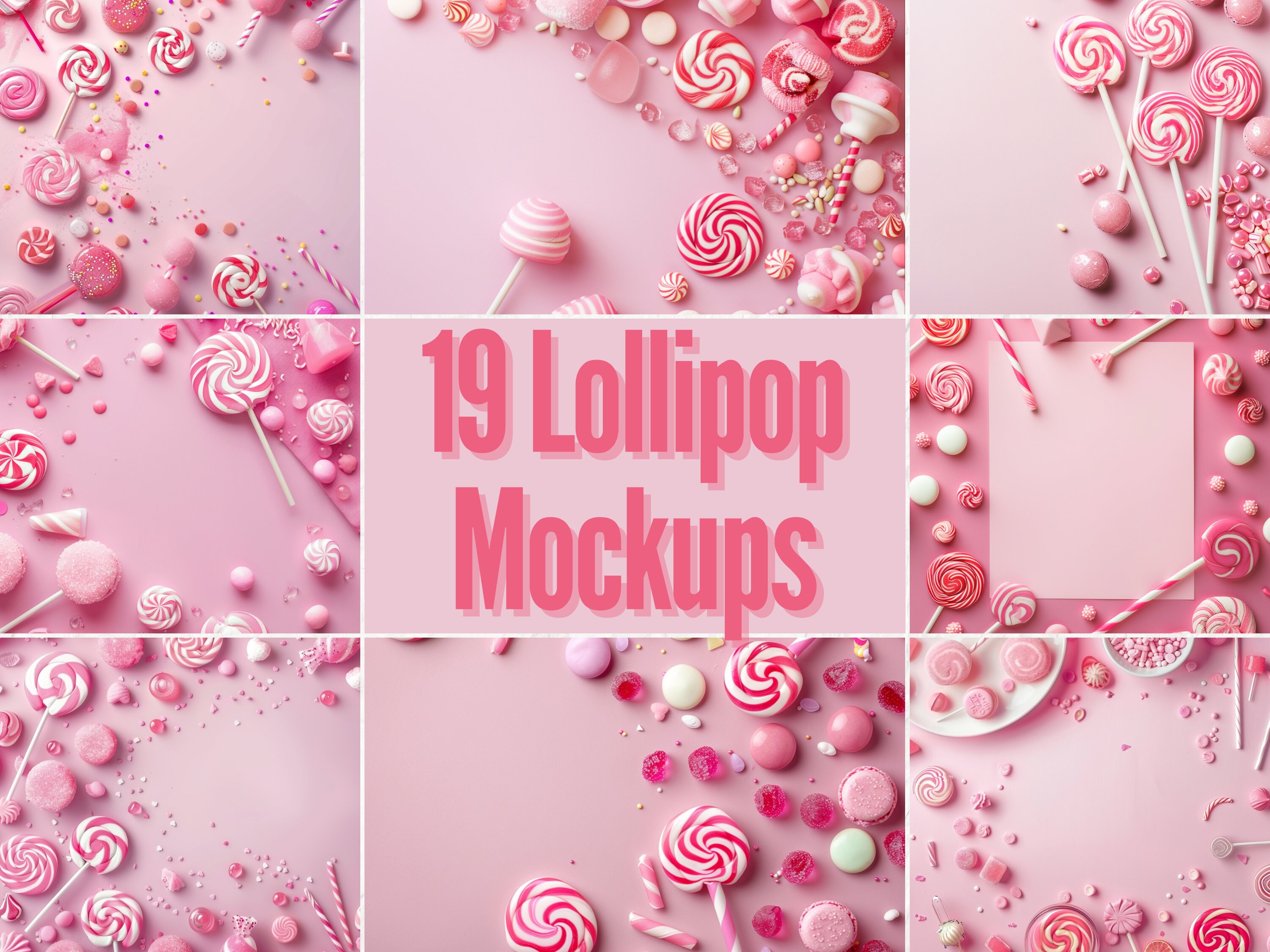19 Pink Lollipop Flat Lay Mockup Bundle Digital Background Mock up ...