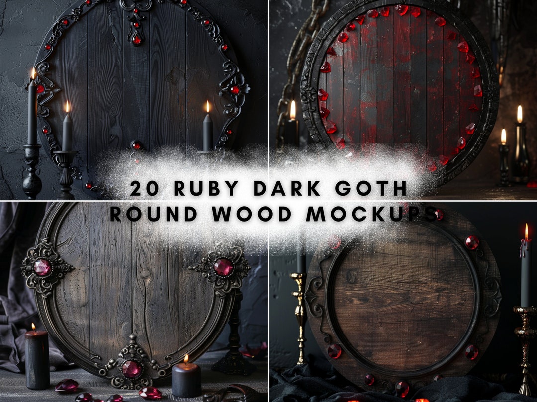 20 Ruby Dark Goth Round Wood Mockup Bundle | Digital Background Mock up ...