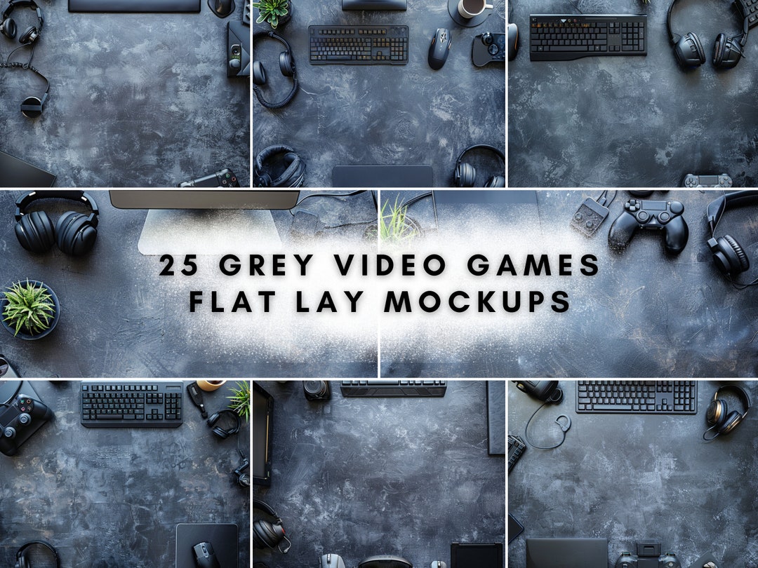 25 Grey Video Games Flat Lay Mockup Bundle | Digital Background Mock up ...