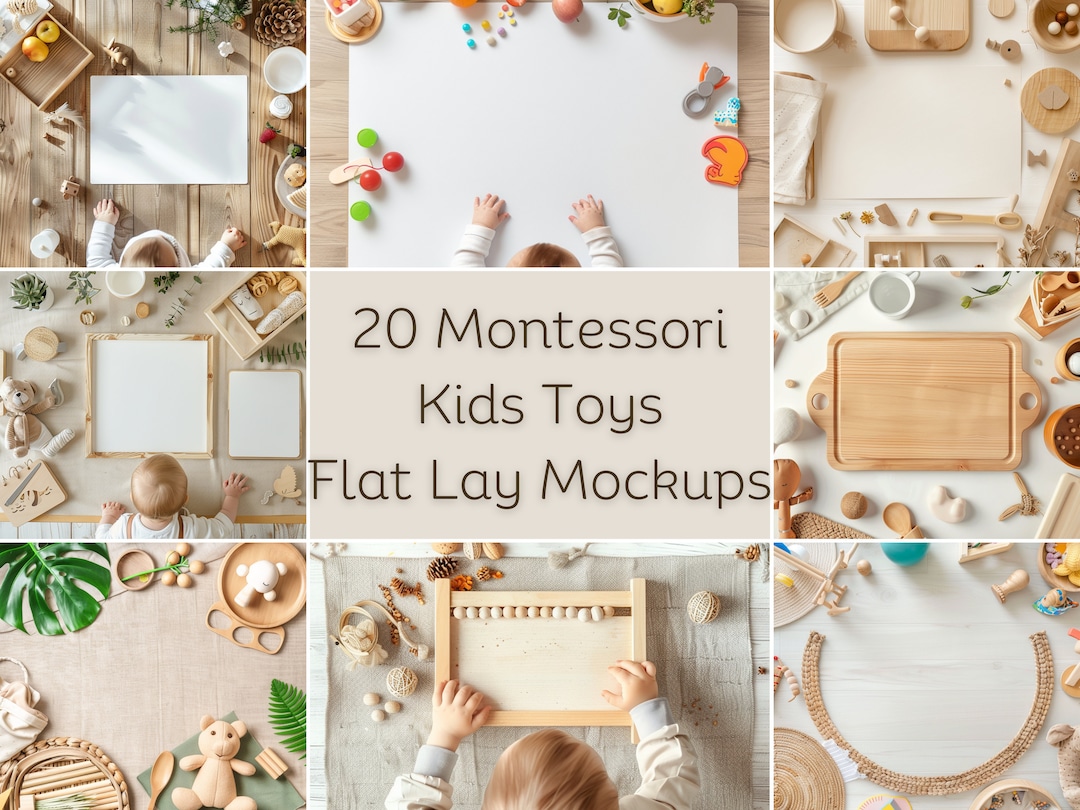 20 Montessori Kids Toys Flat Lay Mockup Bundle | Digital Background ...